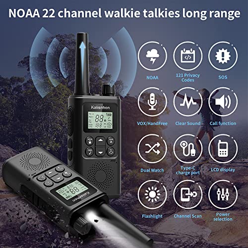 walkie talkies,NOAA walkie talkies for Adults Long Range with Earpiece,Weather Alerts Handfree walkie Talkie Rechargeable with Type-c Charging, Dual Watch,License Free Portable Two Way radios(2 Pack)