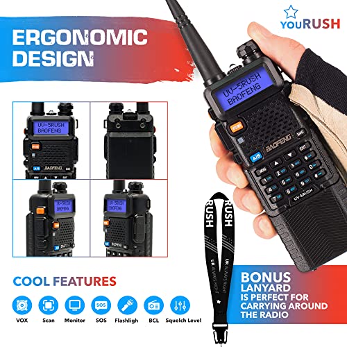 youRUSH Ham Radio Tactical Set - 4pack UV-5RUSH 8W 2Way Radio with 3800mAh and 2800mAh Batteries, Foldable Tactical Antenna, PTT Speaker Mic, USB Charger, Chirp Program Cable Compatible with Baofeng