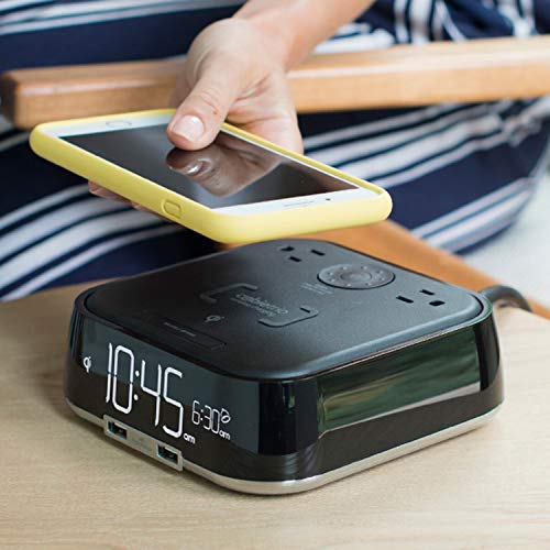 Brandstand | CubieTrio | User Friendly & Convenient Charging Alarm Clock| Qi Wireless Charger | 2 USB Ports | 2 Tamper Resistant Sockets