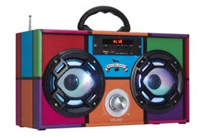 wireless express – mini boombox with led speakers – retro bluetooth speaker w/enhanced fm radio – perfect for home and outdoor (retro)