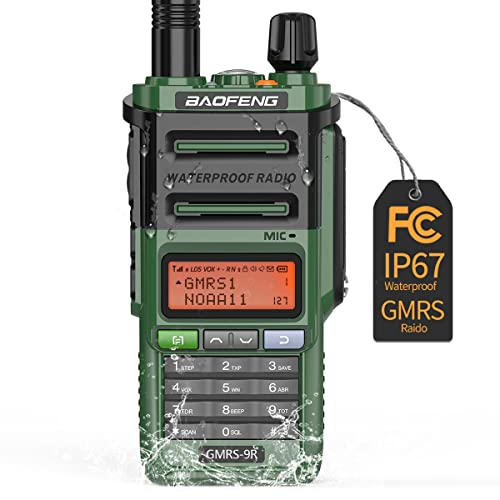 Baofeng GMRS Radio GMRS-9R Rechargeable Handheld Radio Waterproof IP67 Two Way Radio (Upgrade of UV-5R) Walkie Talkie with NOAA Scanning&Receiving, GMRS Repeater Capable