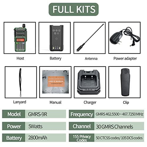 Baofeng GMRS Radio GMRS-9R Rechargeable Handheld Radio Waterproof IP67 Two Way Radio (Upgrade of UV-5R) Walkie Talkie with NOAA Scanning&Receiving, GMRS Repeater Capable