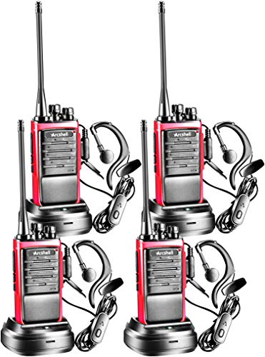 Arcshell Rechargeable Long Range Two-Way Radios with Earpiece 4 Pack Walkie Talkies Li-ion Battery and Charger Included