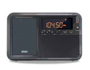 eton – elite traveler am/fm/lw/shortwave radio with rds & custom leather carry cover, 500 station memory, sleep timer, local/world time setting, snooze function, orange lcd display, earphone jack