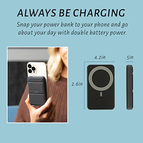 VIBORO Magnetic Wireless Power Bank with Apple Watch Charger - Wireless Charger for iPhone 14/13/12 & for iWatch 4/5/67/8/ Foldable 5000mAh Battery Pack with USB-C Cable - Magnet Ring for Qi iPhone