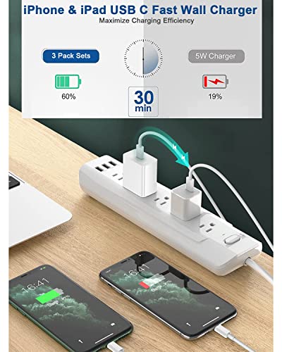 Apple Charger, 3Pack USB C Charger Block [Apple MFi Certified] USB C Wall Charger PD 3.0 USB C Adapter with Type C Charger Fast Charging Plug for iPhone 14/13/12/11/X, iPad/iPad Pro/iPad Mini/iPad Air