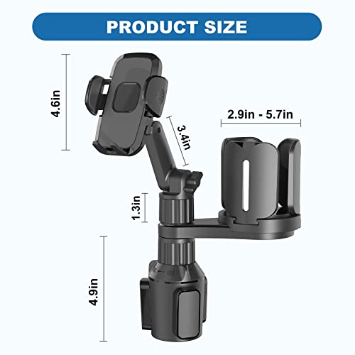 Cup Holder Phone Mount 2 in 1,Phone Holder Mount Cup Adjustable Base for iPhone 13/14 Samsung All 4-6" Phone Compatible with Yeti 20/26/30 Oz,Hydro Flasks 32/40 Oz,Camelbak 32/40 Oz and Bottles Mugs