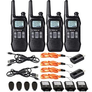 retevis rt16 walkie talkies for adults, long range rechargeable two way radio, noaa weather alert vox, 1000mah li-ion battery and lanyard, for camping hiking outdoor indoor(4 pack)