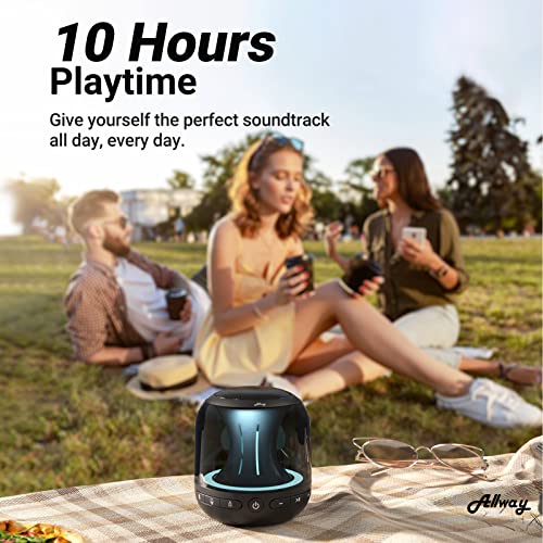 ALLWAY Bluetooth Speakers, Loud 360° HD Surround Sound, Three Cool LED Light Modes & Dual Pairing, Loud Stereo, Enhanced Bass, Built in Mic, IPX5 Waterproof Speakers for Home, Outdoors, Travel