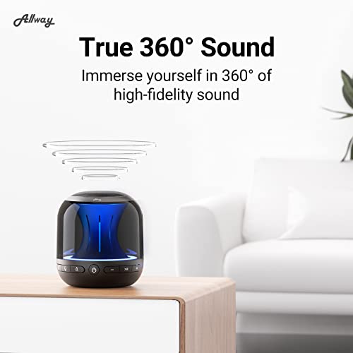 ALLWAY Bluetooth Speakers, Loud 360° HD Surround Sound, Three Cool LED Light Modes & Dual Pairing, Loud Stereo, Enhanced Bass, Built in Mic, IPX5 Waterproof Speakers for Home, Outdoors, Travel