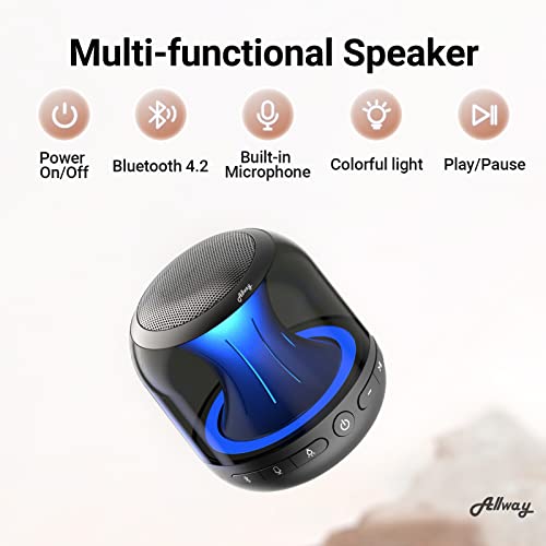 ALLWAY Bluetooth Speakers, Loud 360° HD Surround Sound, Three Cool LED Light Modes & Dual Pairing, Loud Stereo, Enhanced Bass, Built in Mic, IPX5 Waterproof Speakers for Home, Outdoors, Travel