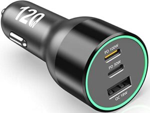 120w usb c car charger, 100w type c pd 30w pps 45w qc 18w super fast charging led cigarette lighter usb-c car adapter for iphone 13 12 11 pro samsung s22 s21 ultra note 20 ipad macbook pro air laptop