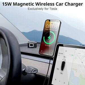 Wireless Car Charger Mount for Tesla Model 3/X/Y/S with Max 15W Fasting Charging Magnetic Car Phone Holder Mount, Compatible with Magsafe Cases, iPhone 14/13/12 Series