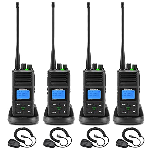 SAMCOM 2 Way Radios Walkie Talkies Long Range, Walkie Talkies with Speaker Mic, 5W High Power Two Way Radios, Manufacturing, Industrial, Worksite(4 Pack)