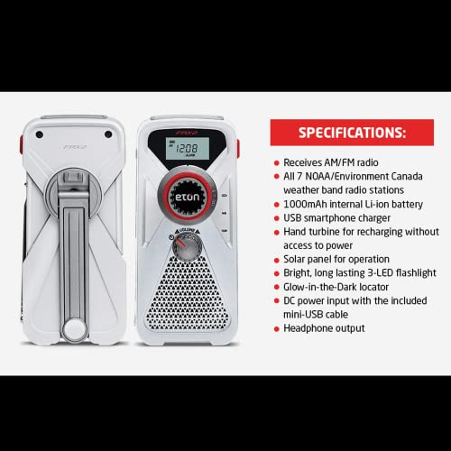 Eton American Red Cross FRX2 Hand Turbine AM/FM/NOAA Weather Radio with USB Smartphone Charger and LED Flashlight