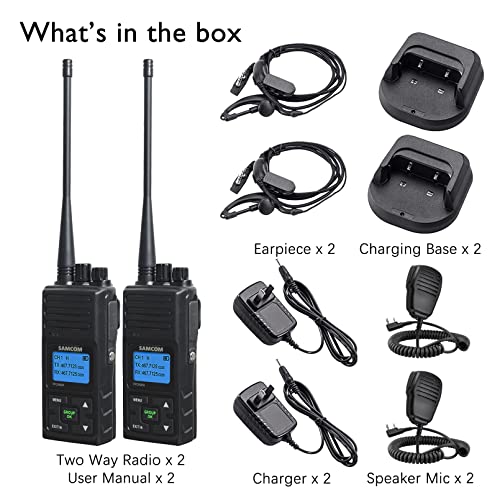 5Watt Walkie Talkie for Adults Long Range Two Way Radio Rechargeable with Speaking Mic, SAMCOM 2-Way Radios Heavy Duty Walky Talky with Shoulder Mic for Restaurant Hotel (2 Pcs Radio + Speaker Mic)