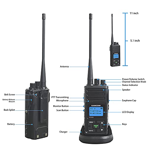 5Watt Walkie Talkie for Adults Long Range Two Way Radio Rechargeable with Speaking Mic, SAMCOM 2-Way Radios Heavy Duty Walky Talky with Shoulder Mic for Restaurant Hotel (2 Pcs Radio + Speaker Mic)