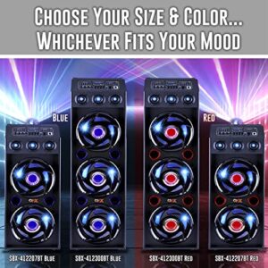 QFX SBX-412207BT Bluetooth Cabinet Floor Speaker | TWS Dual 12" Woofers, 3X 1 Tweeters | with Built-in Amplifier, LED Party Lights, Handles and Wheels | Blue