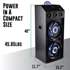 QFX SBX-412207BT Bluetooth Cabinet Floor Speaker | TWS Dual 12" Woofers, 3X 1 Tweeters | with Built-in Amplifier, LED Party Lights, Handles and Wheels | Blue