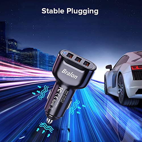 USB Car Charger,Bralon 24W/4.8A 3-Port Fast Car Charger Smart Phone Car Charger Compatible with iPhone 11/11 Pro(Max)/XS(Max)/X/8 7 6 S Plus,Galaxy Note S10 S9 S8 S7 S6,iPad,Mp3&More