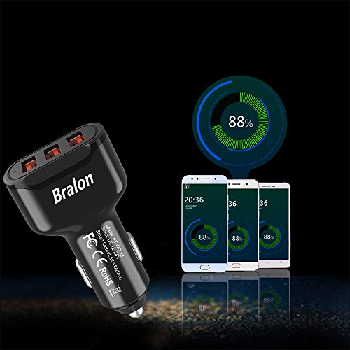 USB Car Charger,Bralon 24W/4.8A 3-Port Fast Car Charger Smart Phone Car Charger Compatible with iPhone 11/11 Pro(Max)/XS(Max)/X/8 7 6 S Plus,Galaxy Note S10 S9 S8 S7 S6,iPad,Mp3&More