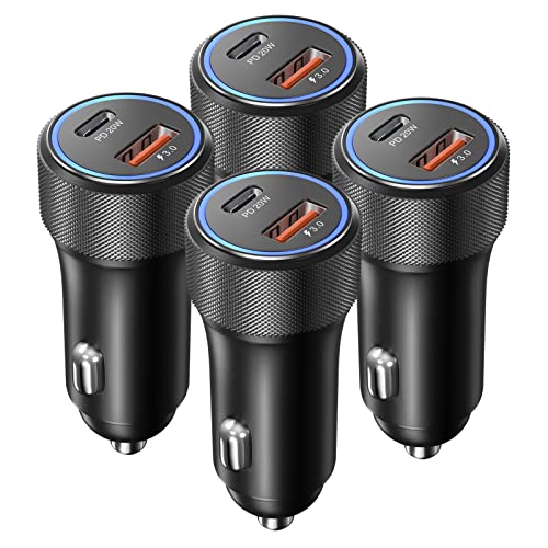 36W USB C Car Charger, OKRAY 4-Pack Fast Charging USB Type C Car Charger, PD3.0+QC3.0 Dual Port Cigarette Lighter Adapter with LED Compatible iPhone 14/13/12/11/ iPad, Samsung Galaxy S22/21 Note20/10