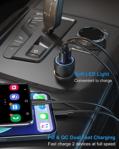 36W USB C Car Charger, OKRAY 4-Pack Fast Charging USB Type C Car Charger, PD3.0+QC3.0 Dual Port Cigarette Lighter Adapter with LED Compatible iPhone 14/13/12/11/ iPad, Samsung Galaxy S22/21 Note20/10