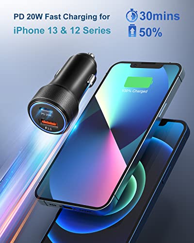 36W USB C Car Charger, OKRAY 4-Pack Fast Charging USB Type C Car Charger, PD3.0+QC3.0 Dual Port Cigarette Lighter Adapter with LED Compatible iPhone 14/13/12/11/ iPad, Samsung Galaxy S22/21 Note20/10