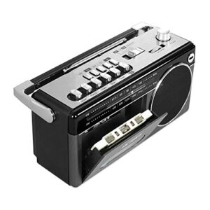 Victrola Mini Bluetooth Boombox with Cassette Player, Recorder and Am/FM Radio, Grey