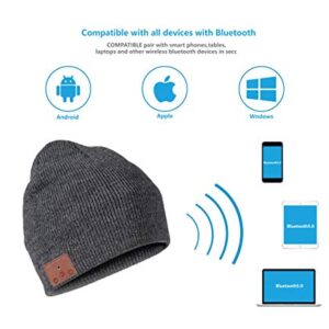 beanie MUSICBEE Bluetooth V5.2 Wireless Knit Winter Cap, 24 Hour Play time, Built-in Microphone and HD Stereo Speakers, Wool Lined for Outdoor Homes and Gifts - Neutral (Charcoal)