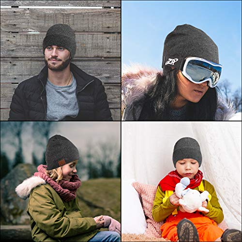 beanie MUSICBEE Bluetooth V5.2 Wireless Knit Winter Cap, 24 Hour Play time, Built-in Microphone and HD Stereo Speakers, Wool Lined for Outdoor Homes and Gifts - Neutral (Charcoal)