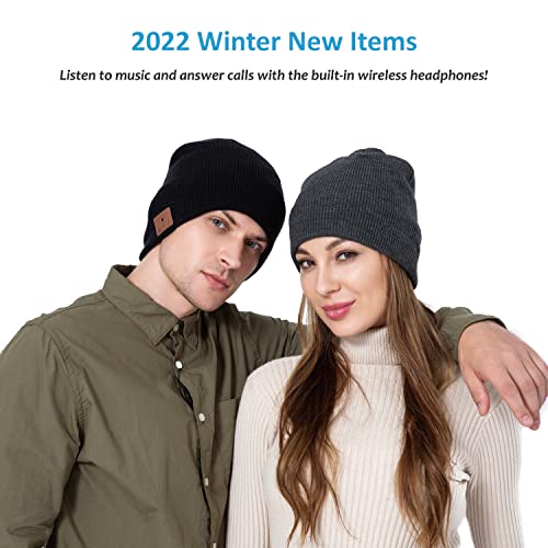 beanie MUSICBEE Bluetooth V5.2 Wireless Knit Winter Cap, 24 Hour Play time, Built-in Microphone and HD Stereo Speakers, Wool Lined for Outdoor Homes and Gifts - Neutral (Charcoal)