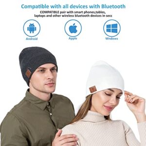 beanie MUSICBEE Bluetooth V5.2 Wireless Knit Winter Cap, 24 Hour Play time, Built-in Microphone and HD Stereo Speakers, Wool Lined for Outdoor Homes and Gifts - Neutral (Charcoal)