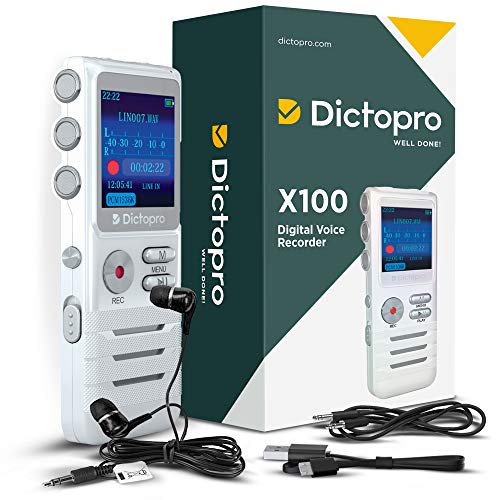 Dictopro Digital Voice Activated Recorder Easy HD Recording of Lectures and Meetings with Double Microphone, Noise Reduction Audio, Sound, Portable Mini Tape Dictaphone, MP3, USB, 8GB