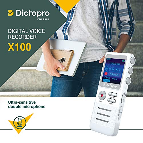 Dictopro Digital Voice Activated Recorder Easy HD Recording of Lectures and Meetings with Double Microphone, Noise Reduction Audio, Sound, Portable Mini Tape Dictaphone, MP3, USB, 8GB