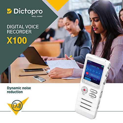 Dictopro Digital Voice Activated Recorder Easy HD Recording of Lectures and Meetings with Double Microphone, Noise Reduction Audio, Sound, Portable Mini Tape Dictaphone, MP3, USB, 8GB