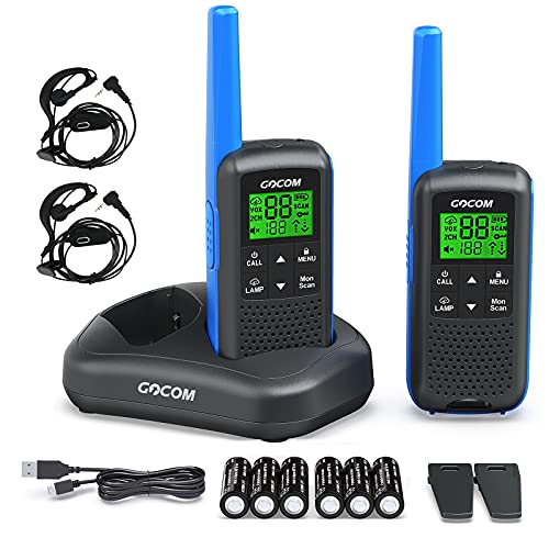 Walkie Talkies - GOCOM G600 FRS Two Way Radio for Adults 2W Long Range Walkie Talkie Rechargeable, VOX Scan, NOAA & Weather Alerts, LED Lamplight 2 Pack Hand held radios