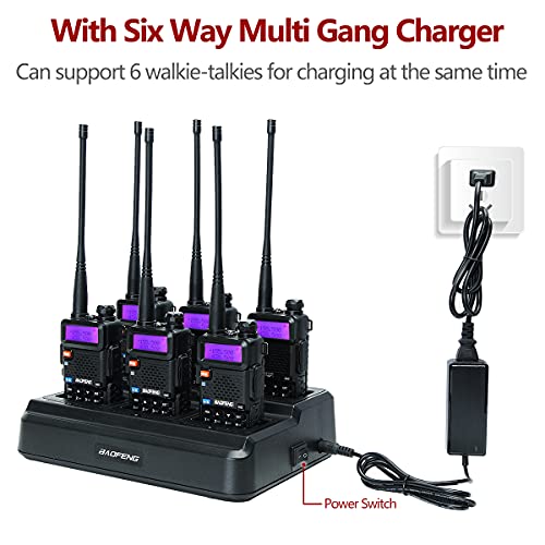 6Pack BAOFENG UV-5R Ham Radio Long Range Walkie Talkie FCC ID Handheld Two Way Radio with 6 Way Multi Gang Charger，Programming Cable