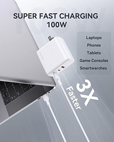 VOLTME 100W GaN III USB C Wall Charger (Foldable Plug), PD3.0 PPS USB-C Fast Charger 3-Port for MacBook Pro/Air, iPhone 14 13 12 11, Pixelbook, ThinkPad, Dell XPS, iPad Pro, Galaxy Note, Pixel, Pixel