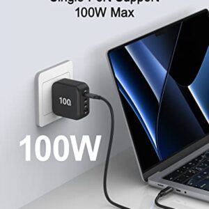 100W USB C Wall Charger, PD 3.0 PPS 4-Port GaN Super Fast Charger Type C Charging Station Foldable Power Adapter Travel Charger Block for MacBook Pro Air, iPhone 13, iPad Samsung Pixel Lenovo HP Dell