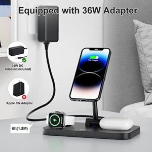 Mag Safe Charger Stand - Foldable 4 in 1 Magnetic Wireless Charging Station, Mag-Safe Travel Charger with 36W Adapter, Fast Charging Dock for Apple iPhone 14 13 12 Pro Max Mini Plus, iWatch, AirPods