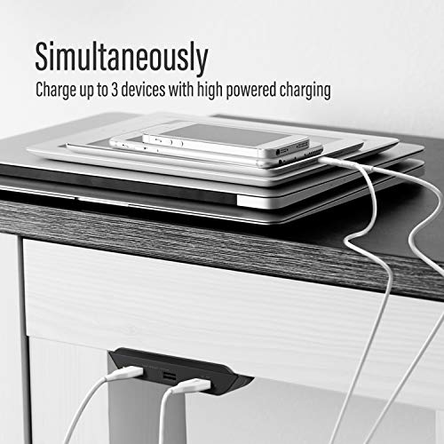 USB Multi Port Desktop Power Station QC3.0 Powered USB Hub Fast Charging 3 Port Desk Mounted Multi Charger (QuickCharge 3.0) Desktop Power Station - Compatible with All LG and Samsung Models (36W)