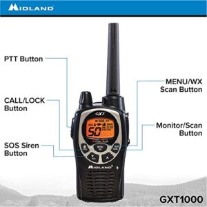 Midland GXT1000 GMRS Walkie Talkie - Long Range Two Way Radio with NOAA Weather Scan + Alert, 50 Channels, and 142 Privacy Codes (Black/Silver, 12 Radios)