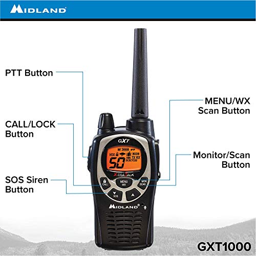 Midland GXT1000 GMRS Walkie Talkie - Long Range Two Way Radio with NOAA Weather Scan + Alert, 50 Channels, and 142 Privacy Codes (Black/Silver, 12 Radios)