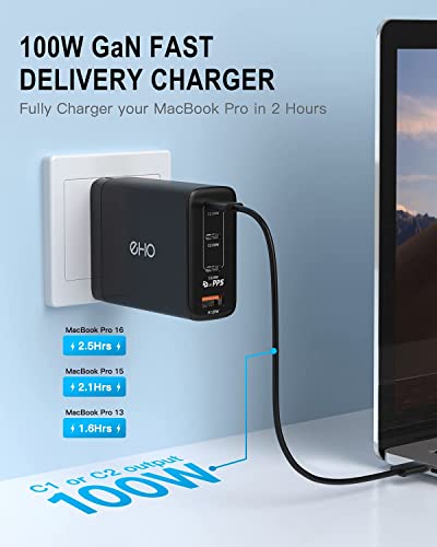 USB C Charger, 100W USB-C Power Adapter, Super Fast Charger for Samsung, GaN III Compact & Foldable Versatile Charger, 3 USB C+1 USB Port Charging Block Compatible with MacBook/iPhone/iPad, UL Listed