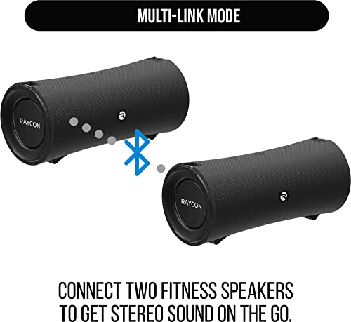 Raycon Fitness Speaker, Portable, IPX7 Waterproof, Dustproof, 36 Hr Battery, Microphone, Dual Drivers, TWS Multi-Link Stereo, Strap (Carbon Black)