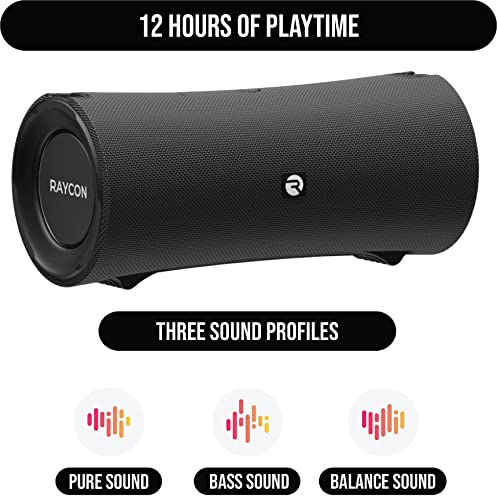 Raycon Fitness Speaker, Portable, IPX7 Waterproof, Dustproof, 36 Hr Battery, Microphone, Dual Drivers, TWS Multi-Link Stereo, Strap (Carbon Black)