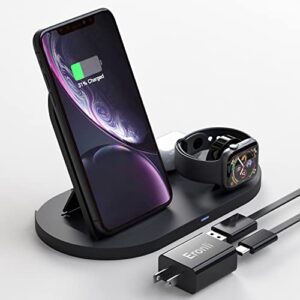 eronli 3 in 1 wireless charger for apple products, qi-certified fast charging station with 20w usb-c power adapter compatible with apple watch se 7 6 5 4 airpods pro/2 iphone 13 12 11/pro max/x