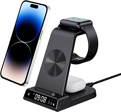 leChivée Wireless Charger for Apple Devices, 3 in 1 Wireless Charging Station Dock for iPhone 14 Pro Max/14 Pro/14/13/12/11/X, Apple Watch Charger for iWatch Series 8/7/SE/6/5/4/3/2, AirPods Pro/3/2