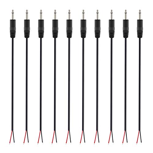 Fancasee 10 Pack Replacement 3.5mm Male Plug to Bare Wire Open End TS 2 Pole Mono 1/8" 3.5mm Plug Jack Connector Audio Cable Repair